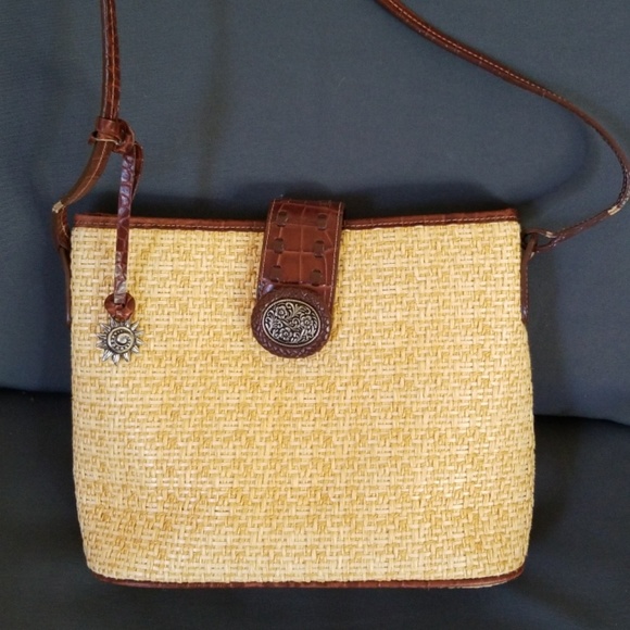 Bags | Light Tan Weaved Shoulder Bag Brown Leather Trim | Poshmark